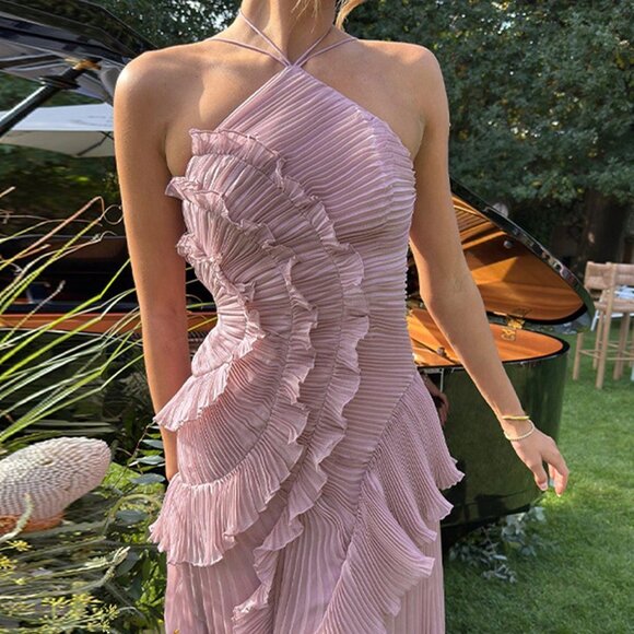 Dresses | Dusty Pink Elegant Womens Ruffle Maxi Dress | Poshmark